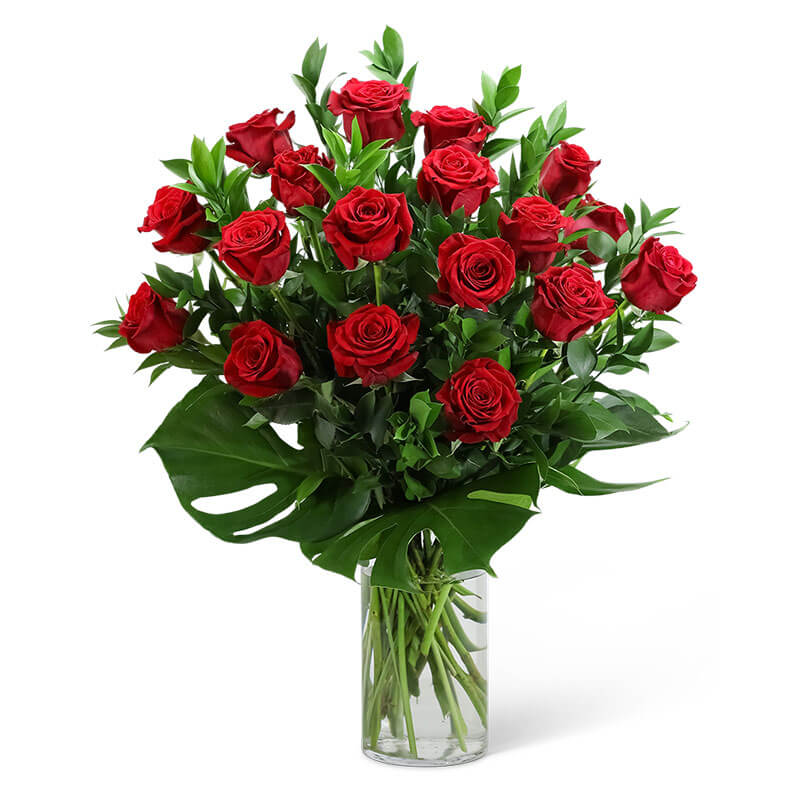 Red Roses with Modern Foliage (18) :: Keller & Stein